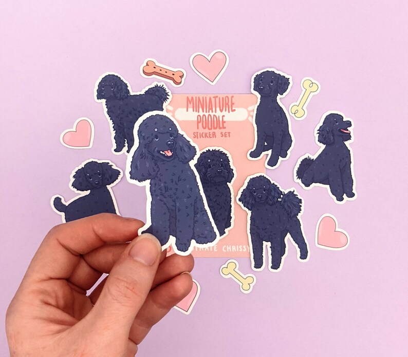 Miniature Black Poodle Stickers Cute Dog Sticker Set Black | Etsy