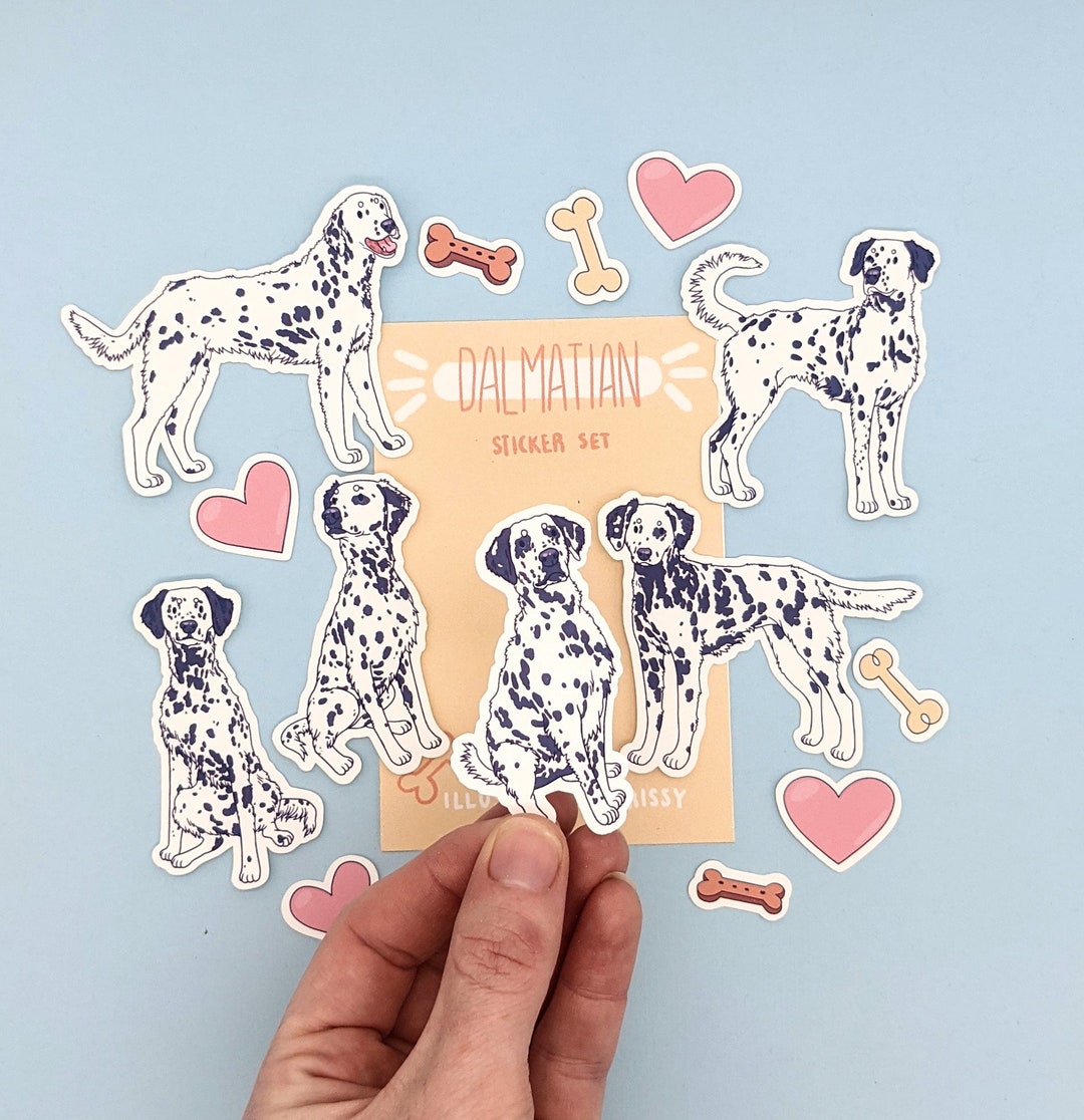 Long Hair Dalmatian Sticker Set - Dark Black and White Dog Stickers ...