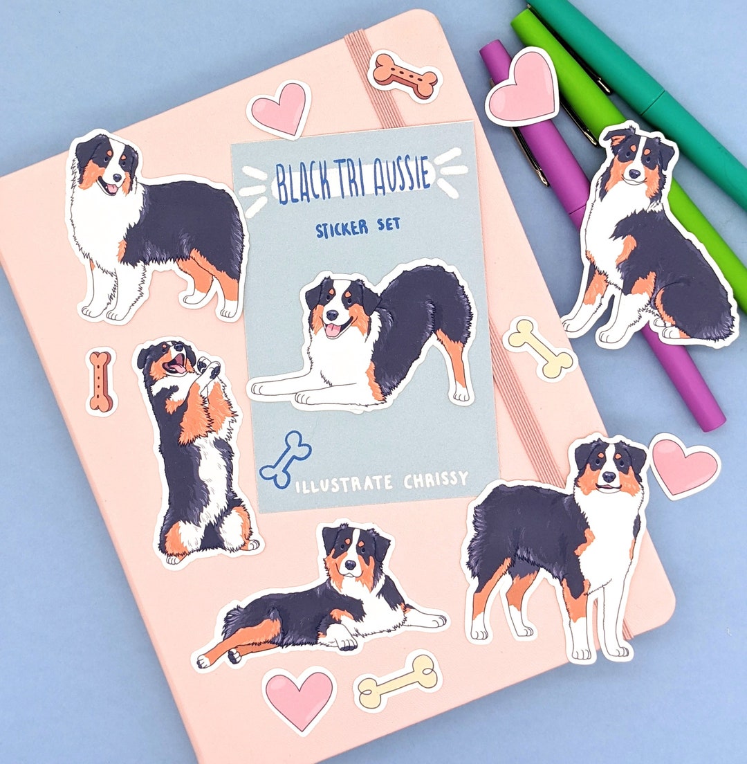 Black Tri Australian Shepherd Stickers - Tricolor Aussie Dog Sticker ...