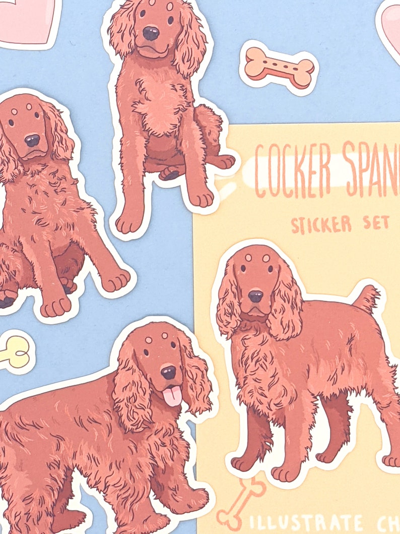 Red Cocker Spaniel Stickers Cute English Spaniel Stickers | Etsy