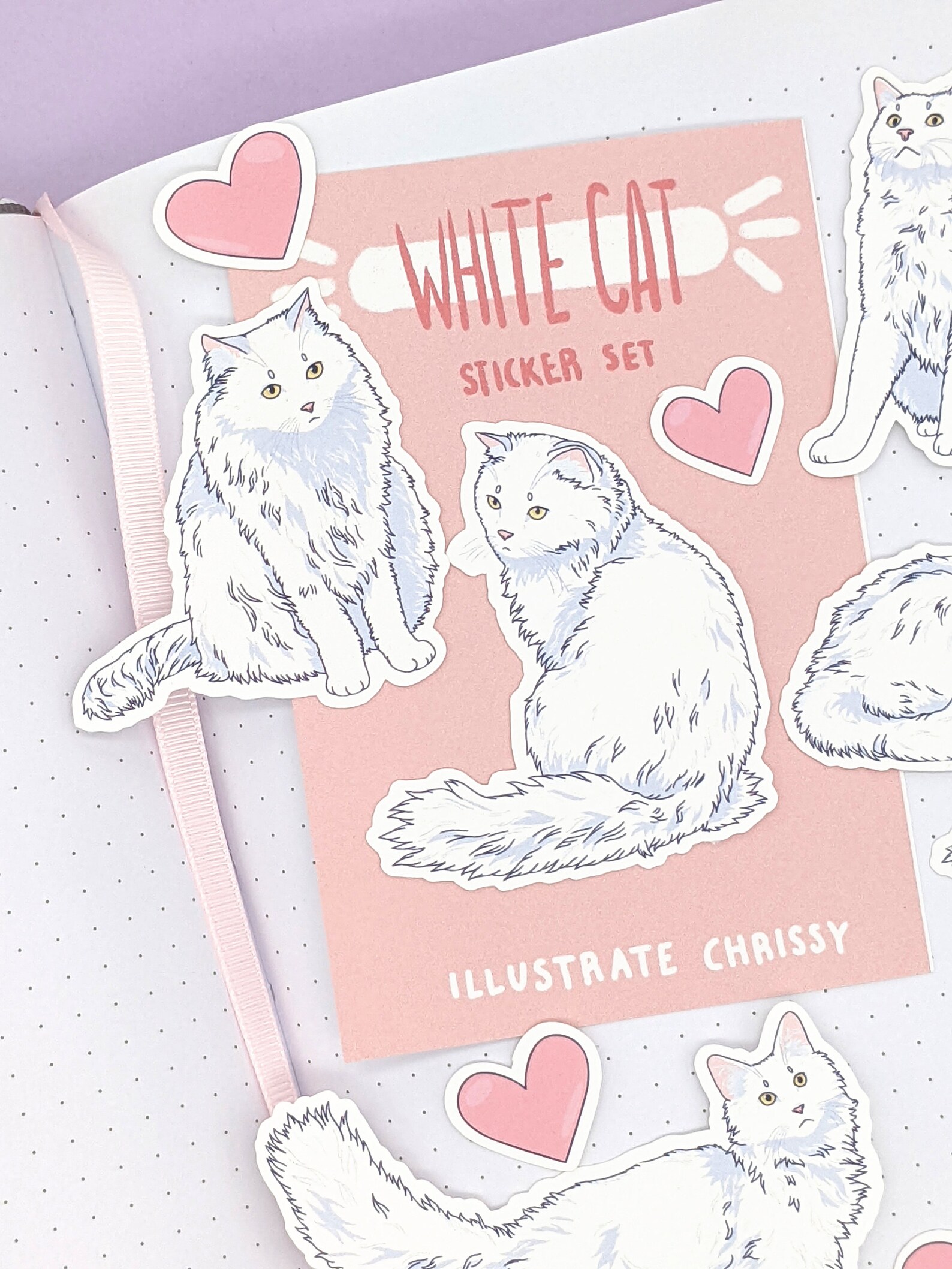 Long Hair White Cat Stickers - Waterproof Cat Sticker Set - Etsy