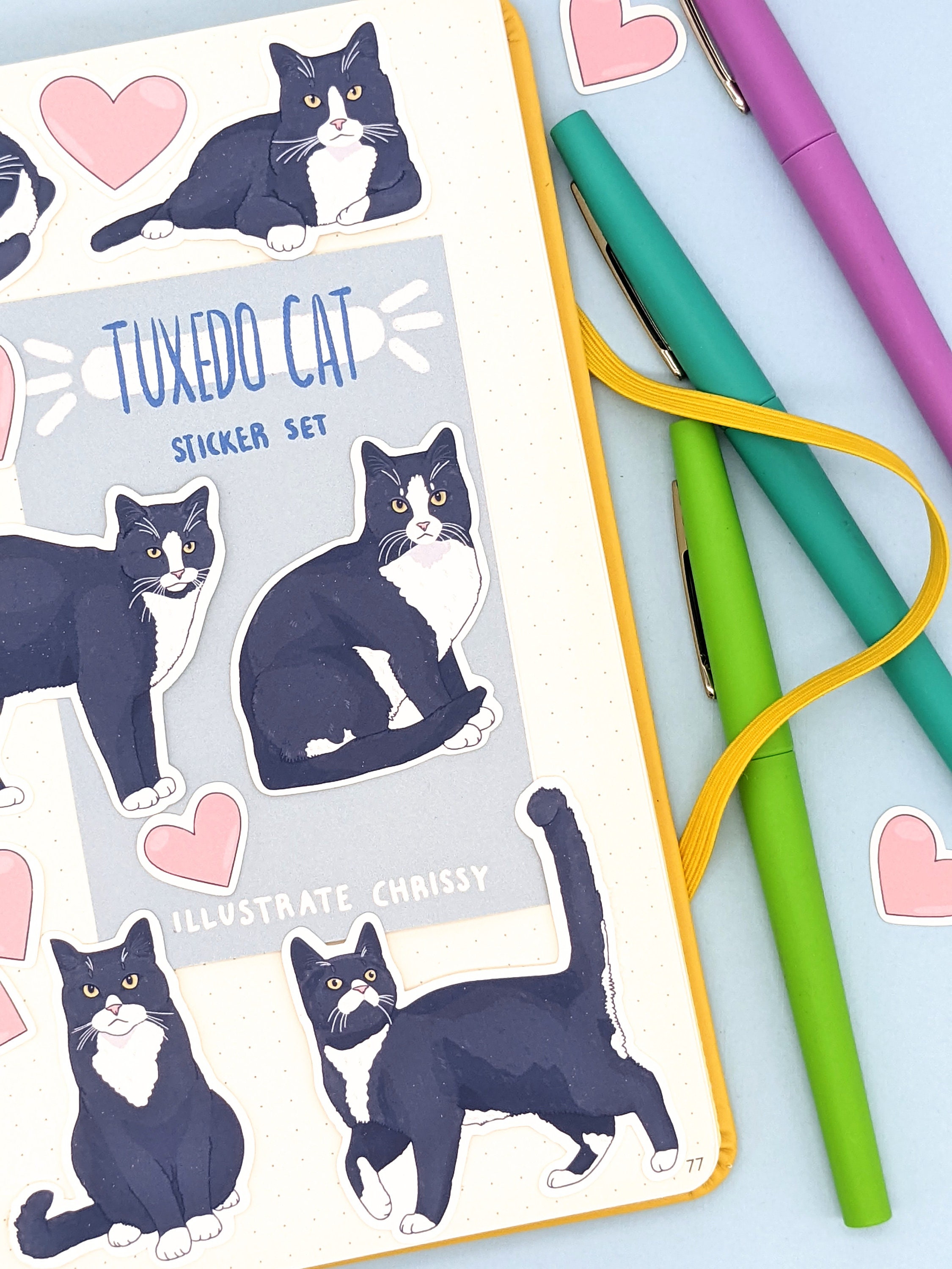 Short Hair Black Tuxedo Cat Stickers - Cat Sticker Set - Etsy