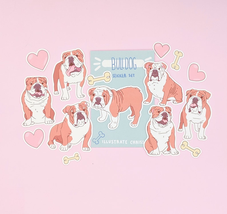 Bulldog Stickers Cute Dog Stickers Cartoon Stickers Cute | Etsy