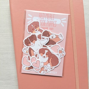Cute Puppy Stickers - Australian Shepherd Puppy - Red Tri Aussie - Cute ...