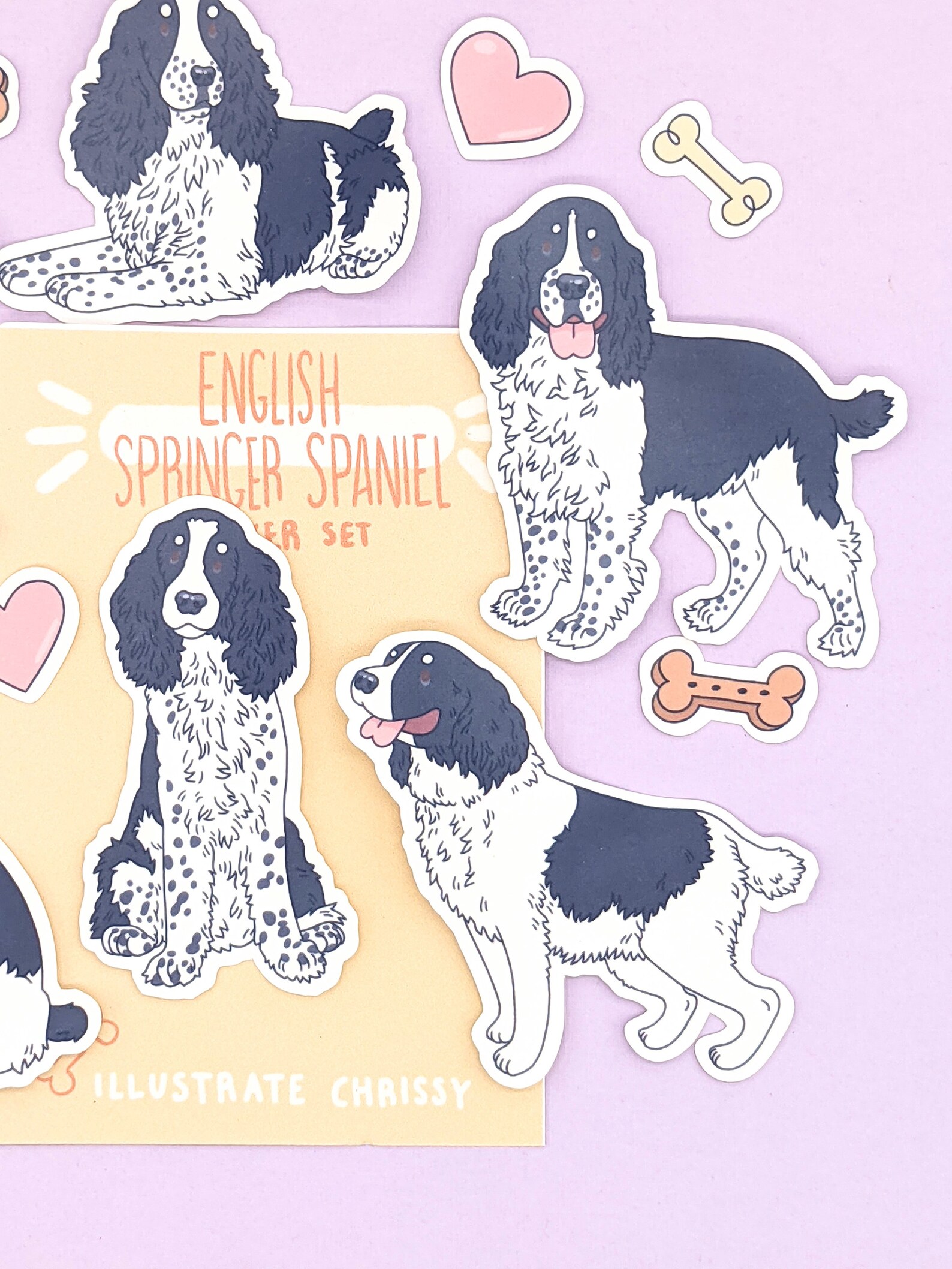 Cute Black and White English Springer Spaniel Sticker Set - Etsy