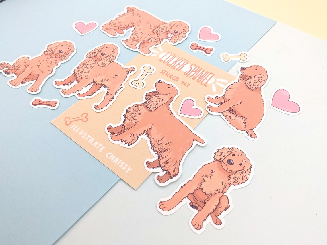 Gold Cocker Spaniel Stickers Cute English Spaniel Stickers - Etsy