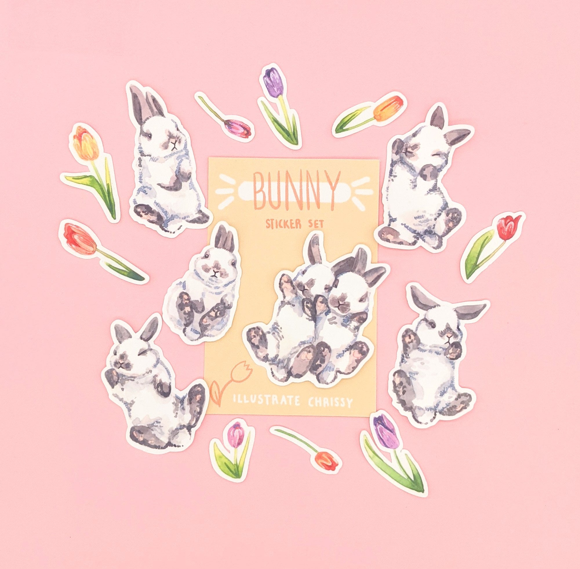Bunny Sticker Set - Spring Stickers - Cute Stickers - Easter - Tulip - Etsy