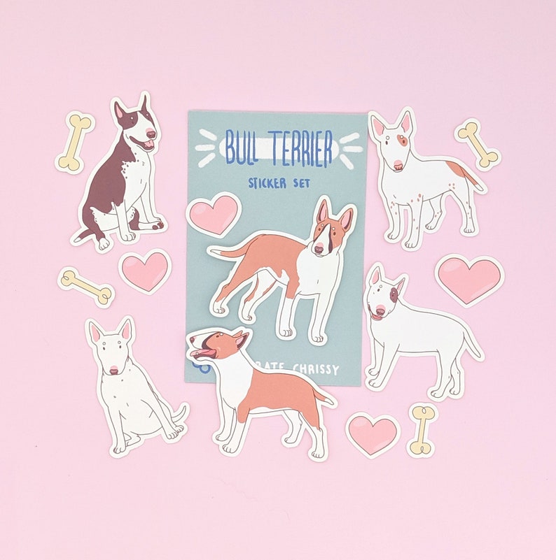 Cute Bull Terrier Stickers - Cartoon Dog Stickers - Cute Dog Lover Gift ...