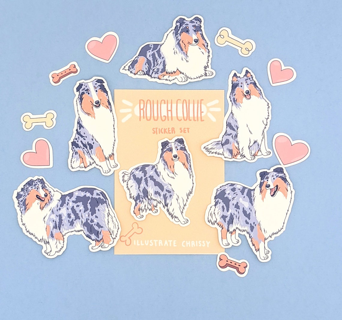 Blue Merle Rough Collie Sticker Set Rough Collie Stickers | Etsy