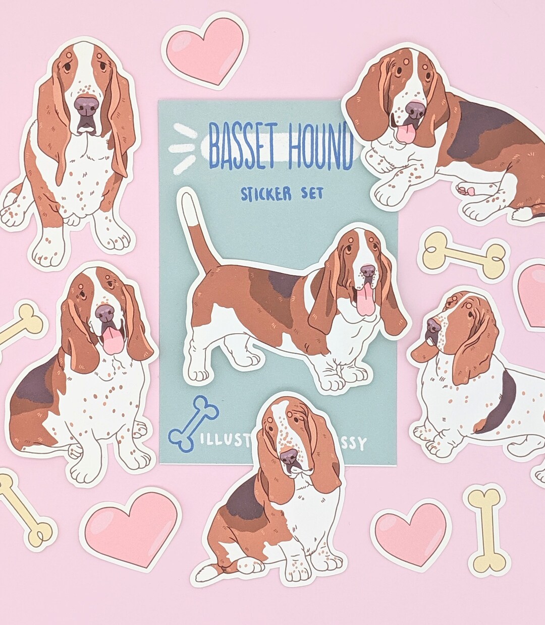 Tricolor Basset Hound Stickers - Waterproof Sticker Set - Etsy