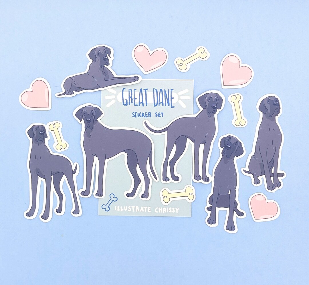 Black Great Dane Stickers - Cartoon Dog Sticker Set - Dog Lover Gift ...