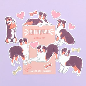 Red Tri Aussie Stickers - Red Tricolor Australian Shepherd Sticker Set ...