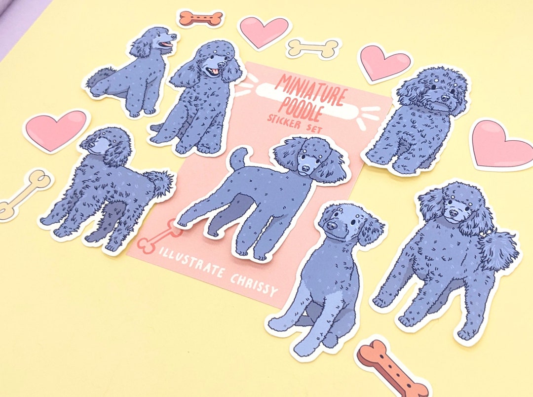 Miniature Poodle Stickers - Cute Dog Sticker Set - Gray Silver Mini ...