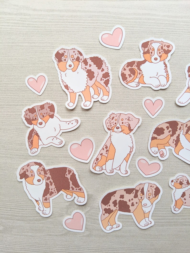 Cute Stickers - Puppy Stickers - Aussie Puppy Sticker Set - Red Merle ...