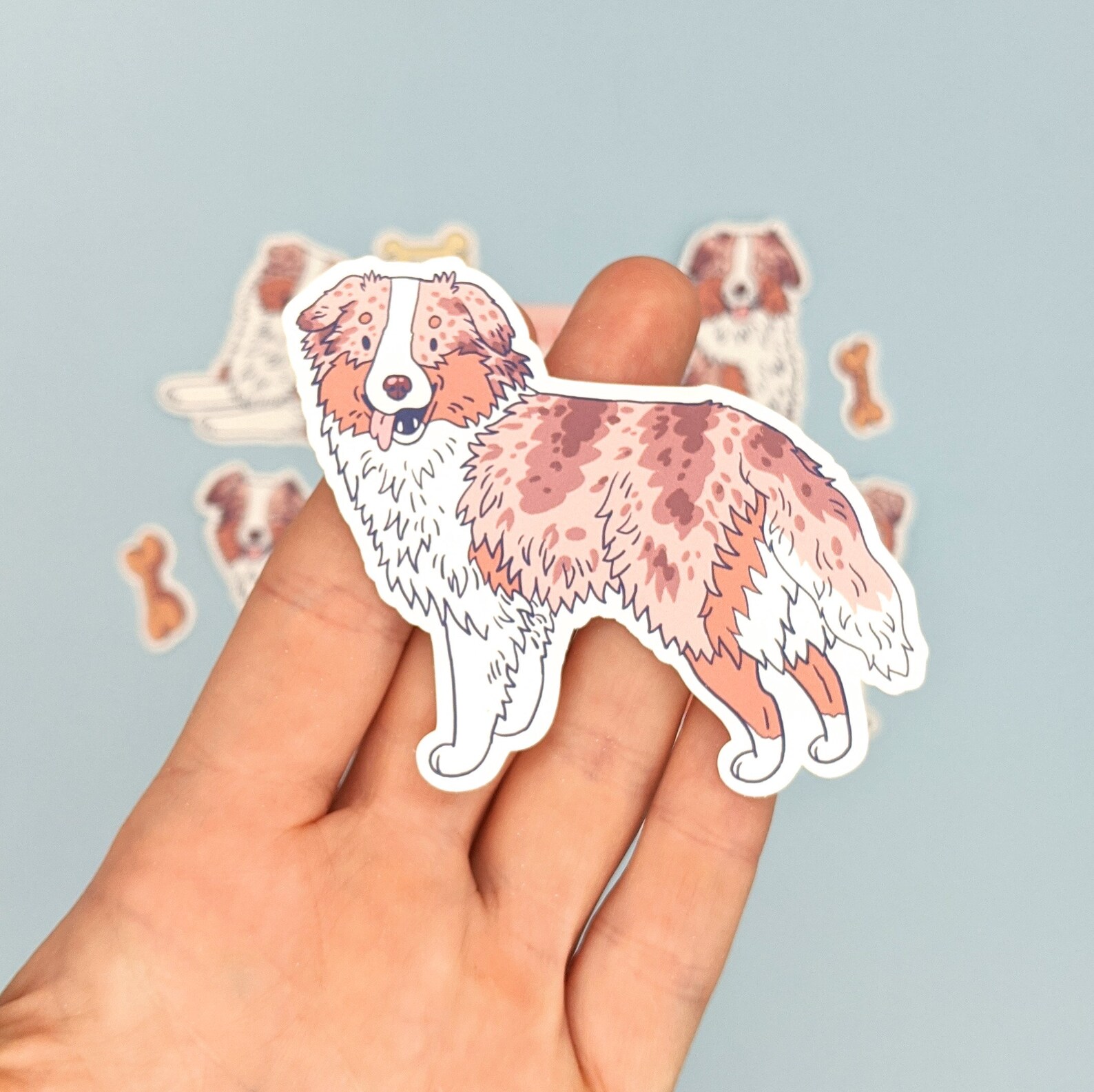 Cute Cartoon Dog Stickers Red Merle Australian Shepherd With | Etsy