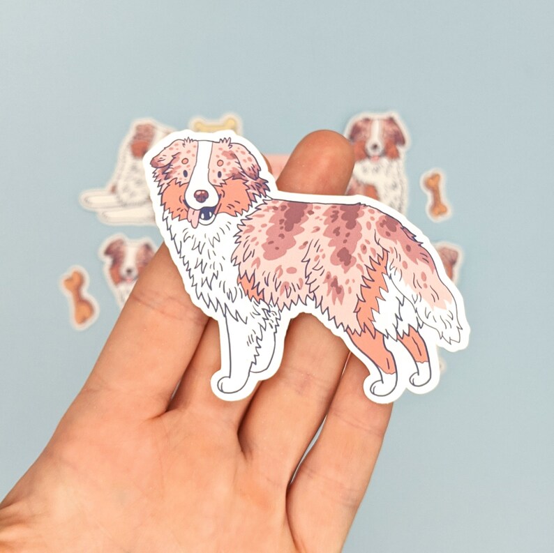 Cute Cartoon Dog Stickers Red Merle Australian Shepherd With | Etsy
