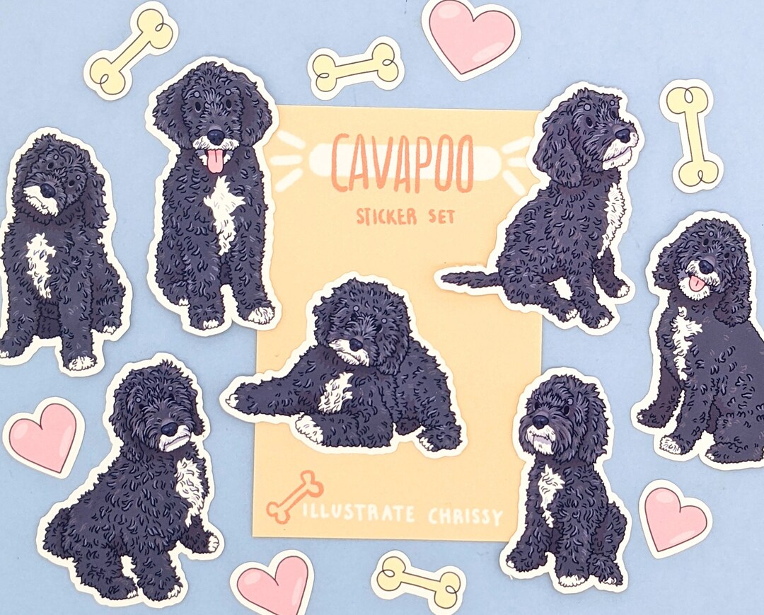 Black and White Cavapoo Stickers Waterproof Sticker Set - Etsy UK