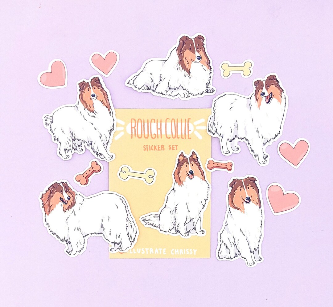Sable and White Rough Collie Sticker Set - Rough Collie Stickers - Dog ...