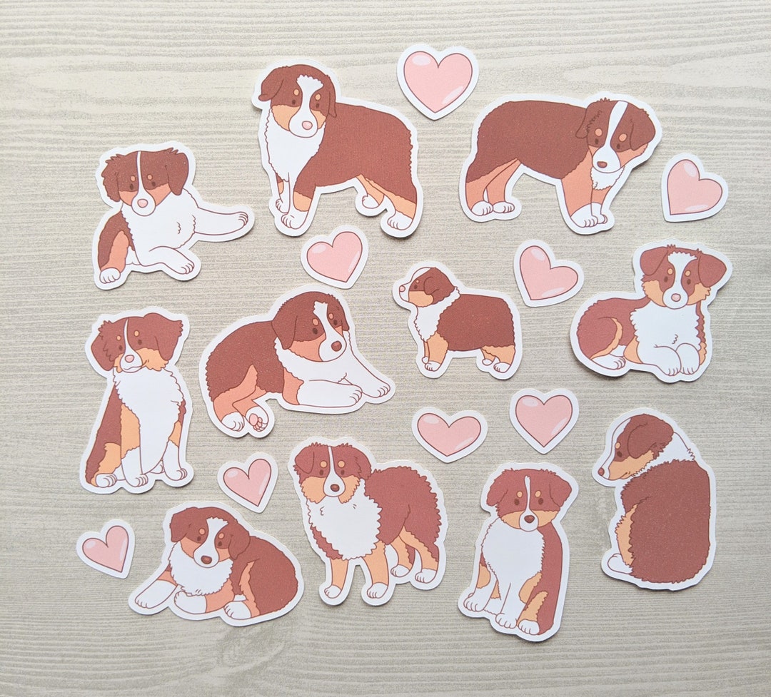 Cute Puppy Stickers - Australian Shepherd Puppy - Red Tri Aussie - Cute ...