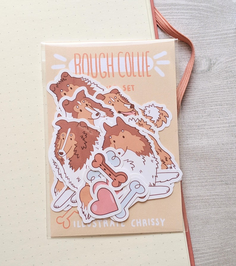 Cute Collie Sticker Set Rough Collie Stickers Cartoon Dog | Etsy