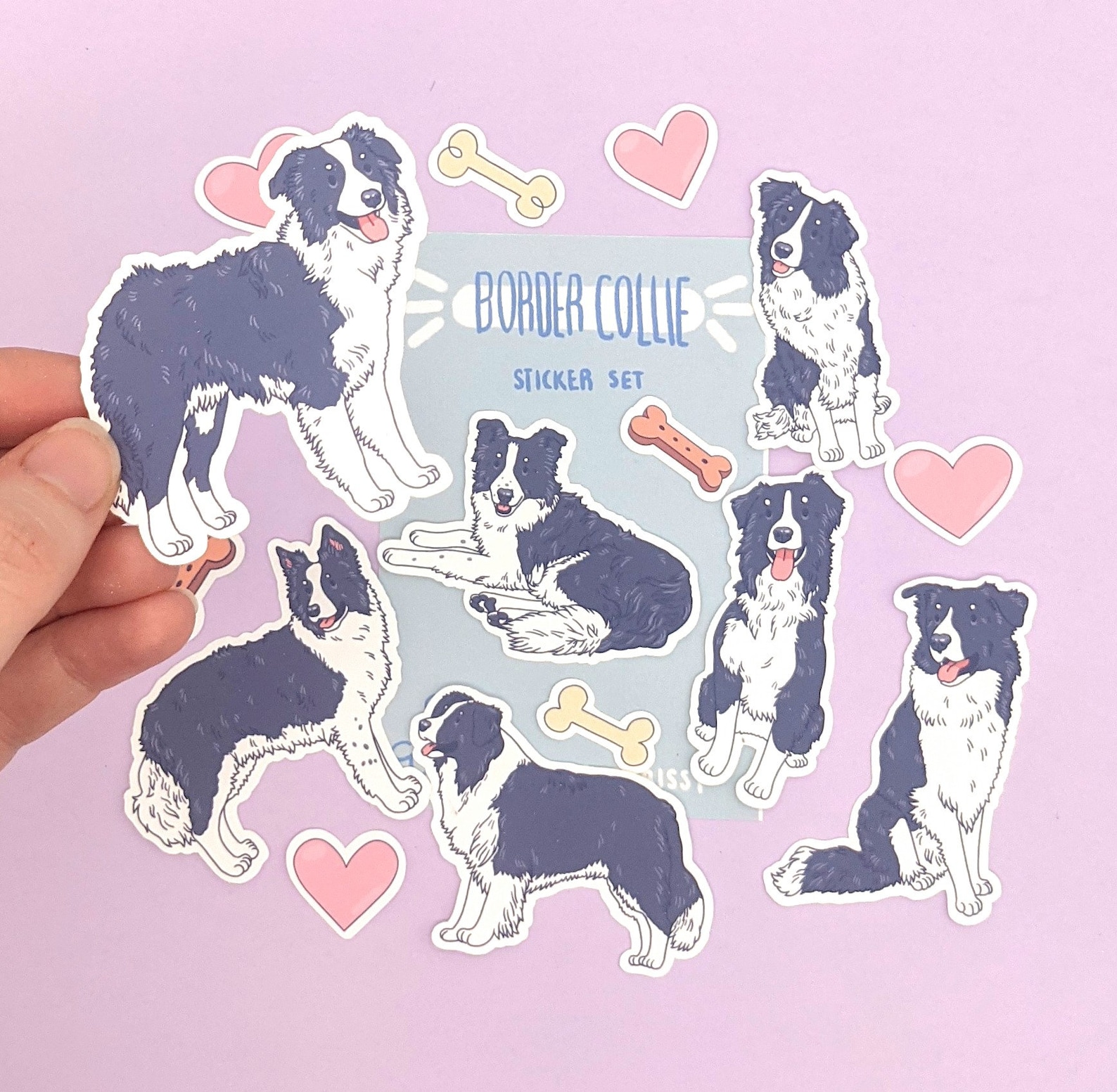 Black and White Border Collie Sticker Set Cute Dog Sticker - Etsy