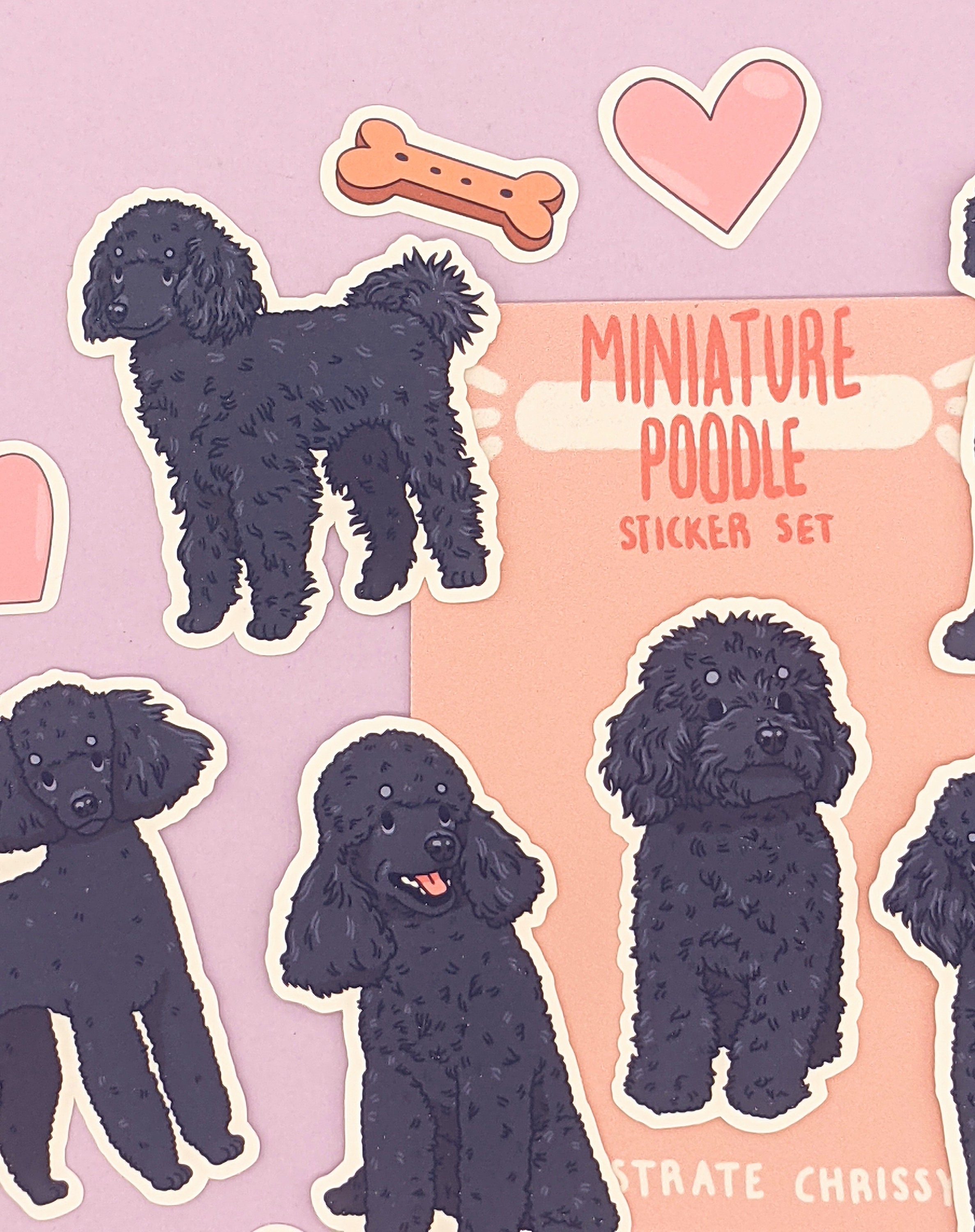 Miniature Black Poodle Stickers Cute Dog Sticker Set Black | Etsy