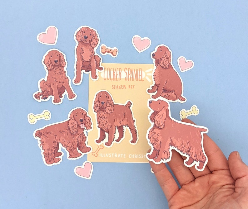 Red Cocker Spaniel Stickers Cute English Spaniel Stickers | Etsy