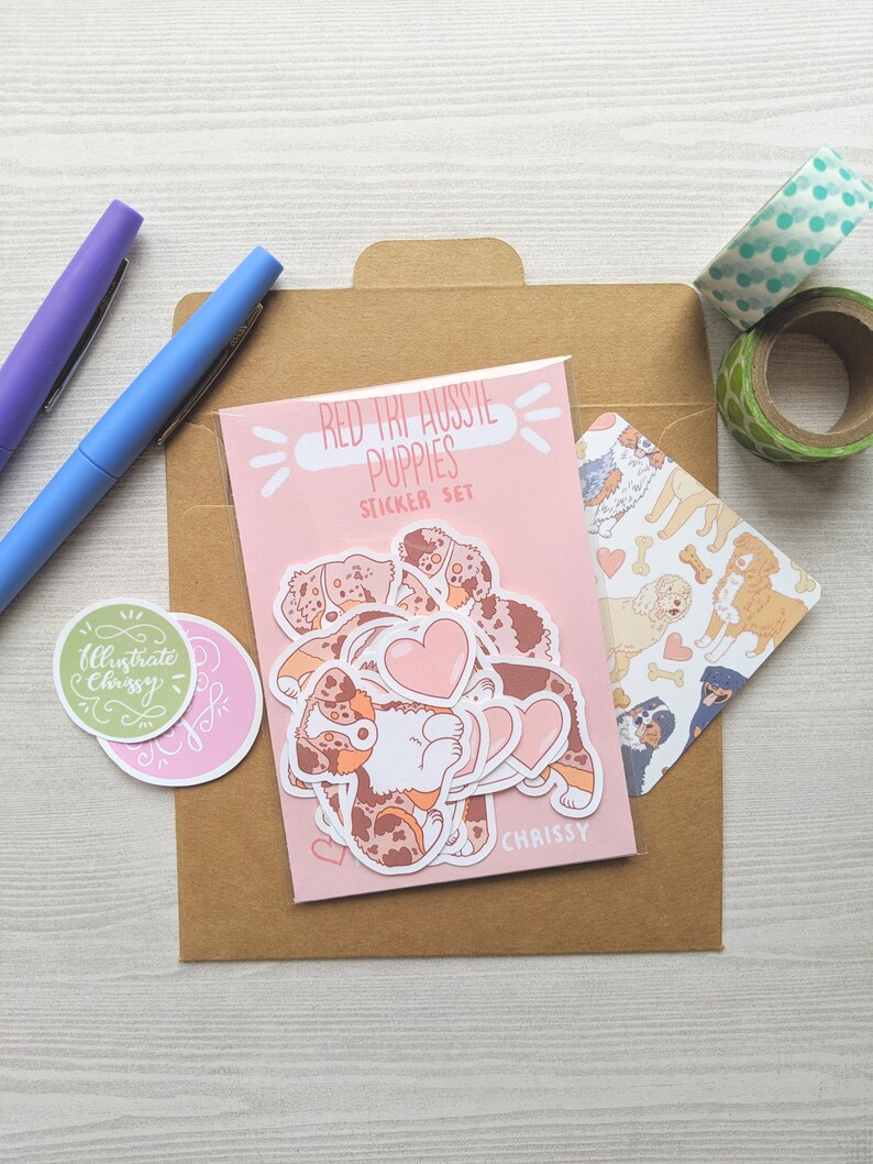 Cute Stickers - Puppy Stickers - Aussie Puppy Sticker Set - Red Merle ...