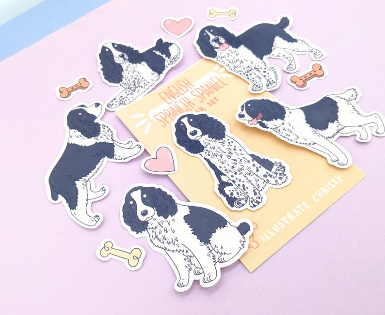Cute Black and White English Springer Spaniel Sticker Set - Etsy