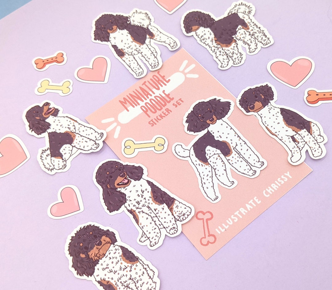 Miniature Poodle Stickers - Cute Dog Sticker Set - Phantom Parti Mini ...