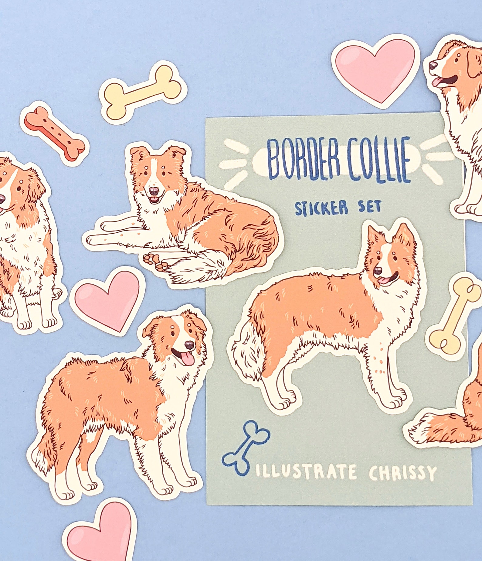 Gold Border Collie Sticker Set Cute Dog Sticker Pack | Etsy