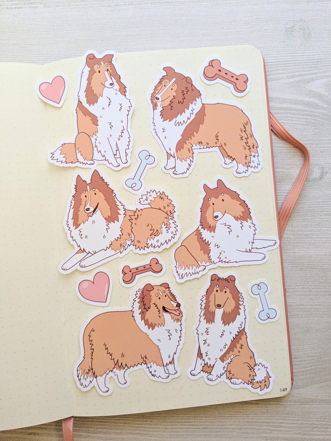 Cute Collie Sticker Set - Rough Collie Stickers - Cartoon Dog Stickers ...