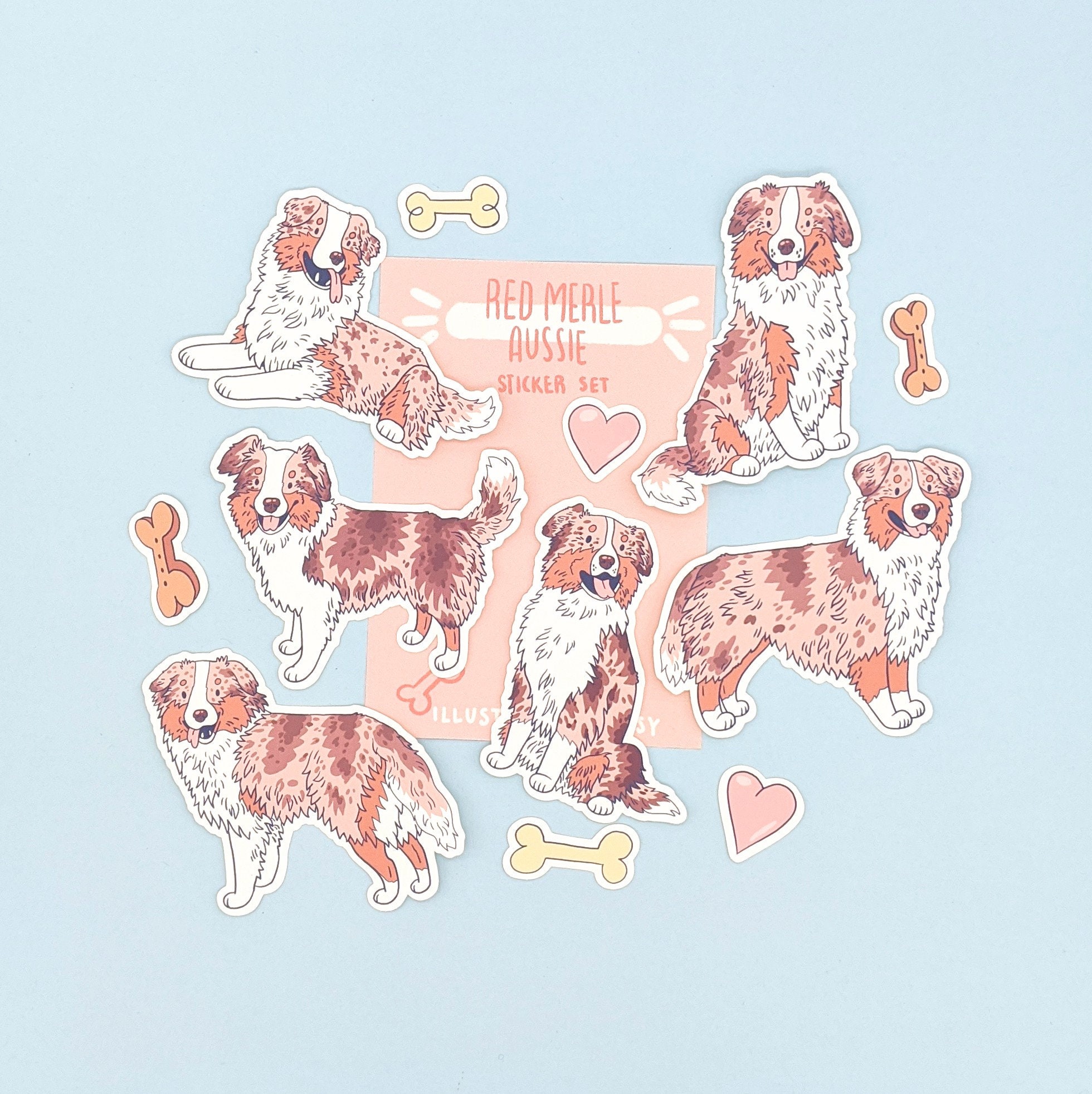 Cute Cartoon Dog Stickers Red Merle Australian Shepherd With | Etsy