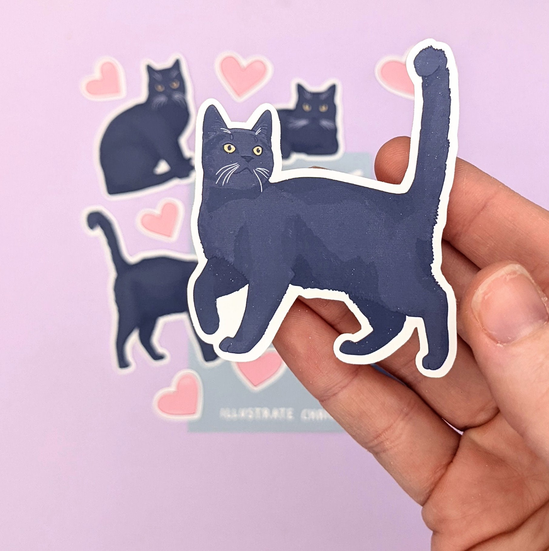 Short Hair Black Cat Stickers Cat Sticker Set - Etsy