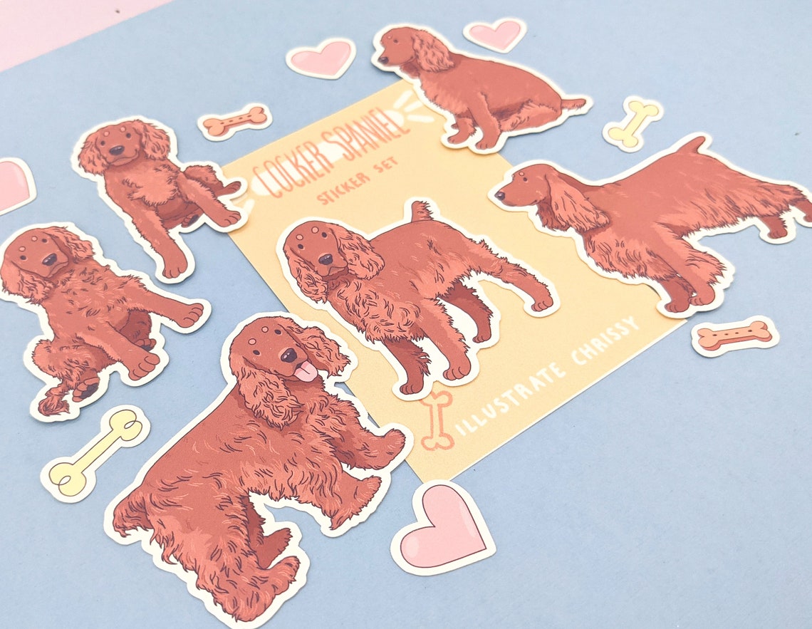 Red Cocker Spaniel Stickers Cute English Spaniel Stickers | Etsy