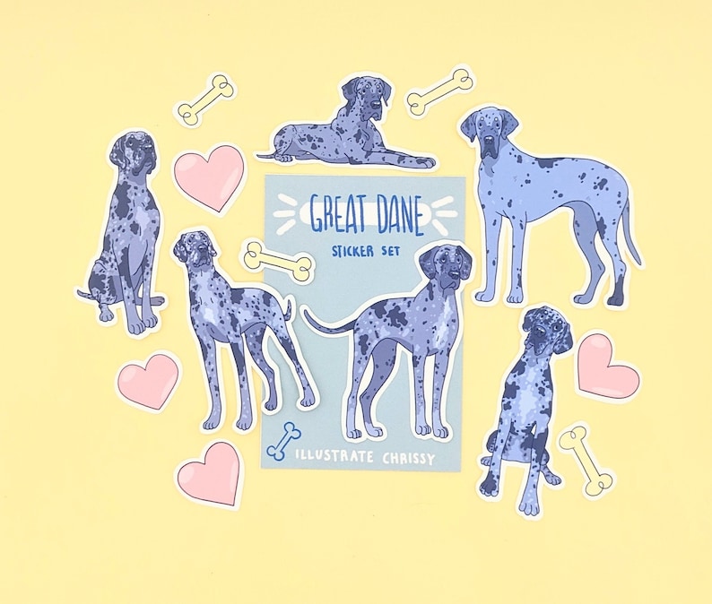 Blue Merle Great Dane Stickers Cartoon Dog Sticker Set Dog - Etsy
