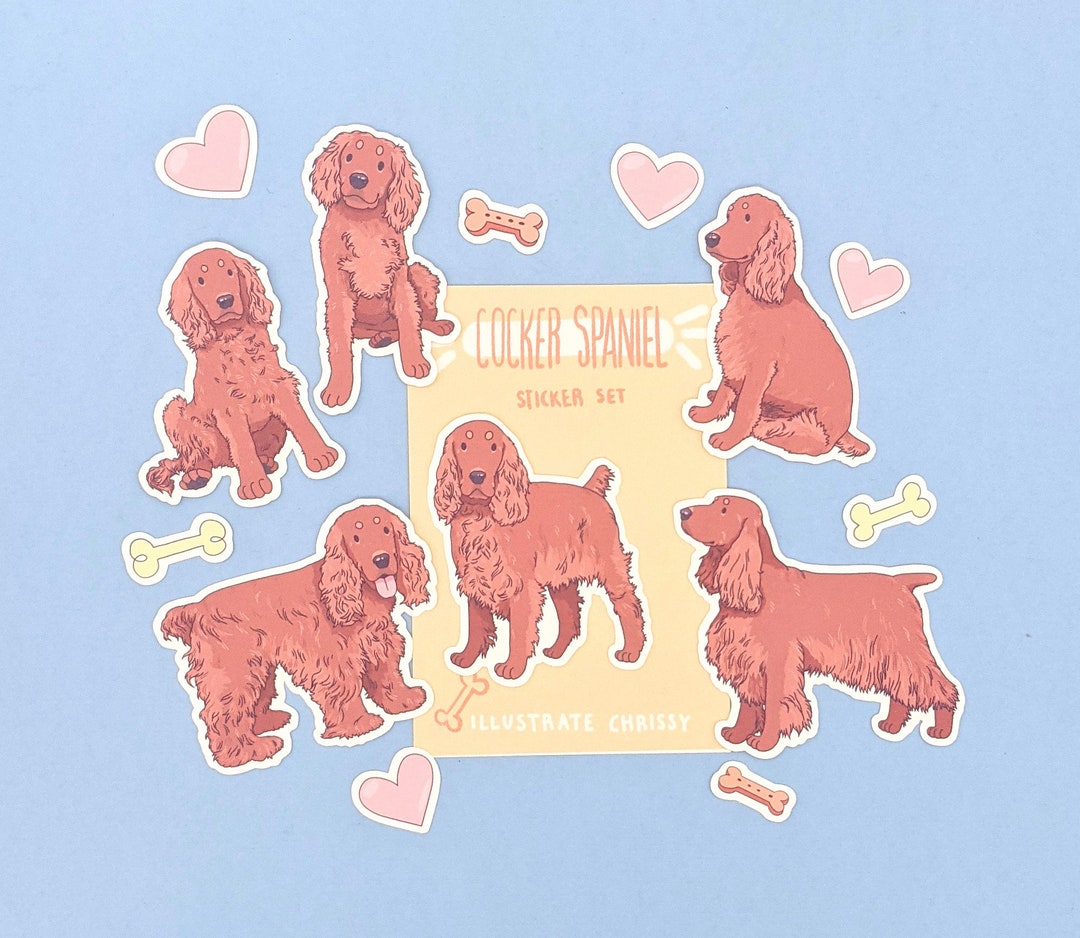 Red Cocker Spaniel Stickers - Cute English Spaniel Stickers - Cute Dog ...