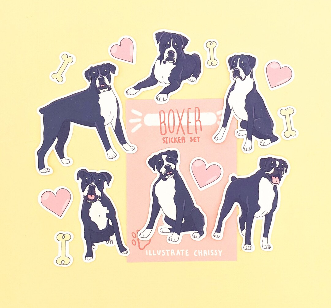 Black Boxer Stickers - Cute Boxer Dog Gift - Dog Lover Gift - Dog ...