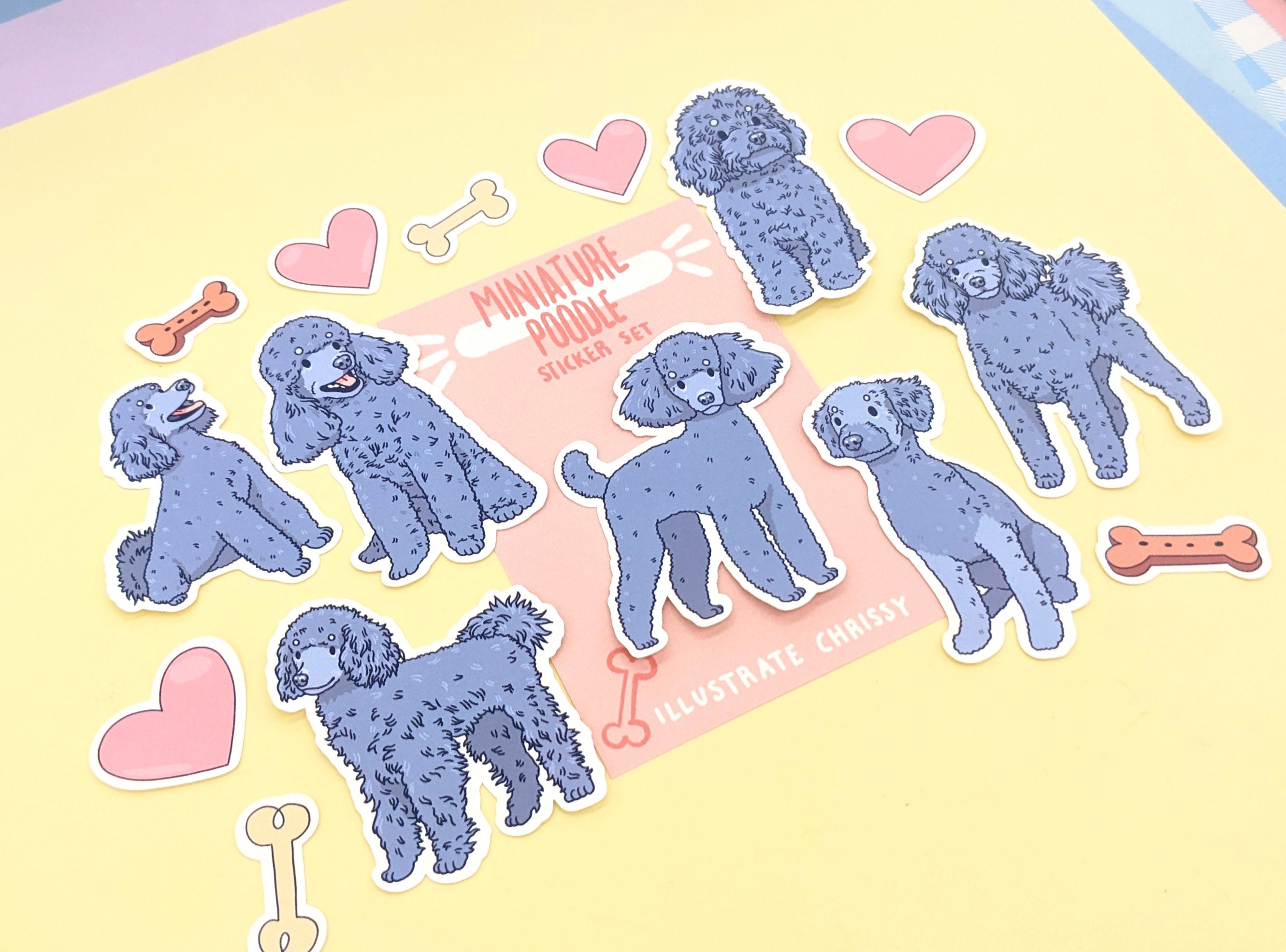 Miniature Poodle Stickers - Cute Dog Sticker Set - Gray Silver Mini ...