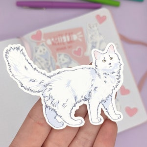 Long Hair White Cat Stickers - Waterproof Cat Sticker Set - Etsy