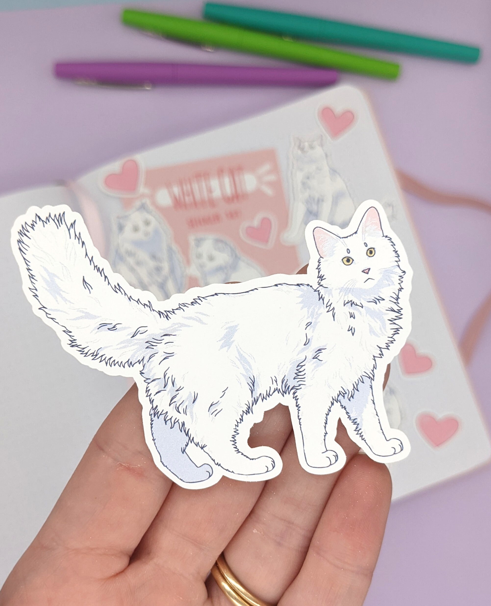 Long Hair White Cat Stickers Waterproof Cat Sticker Set - Etsy