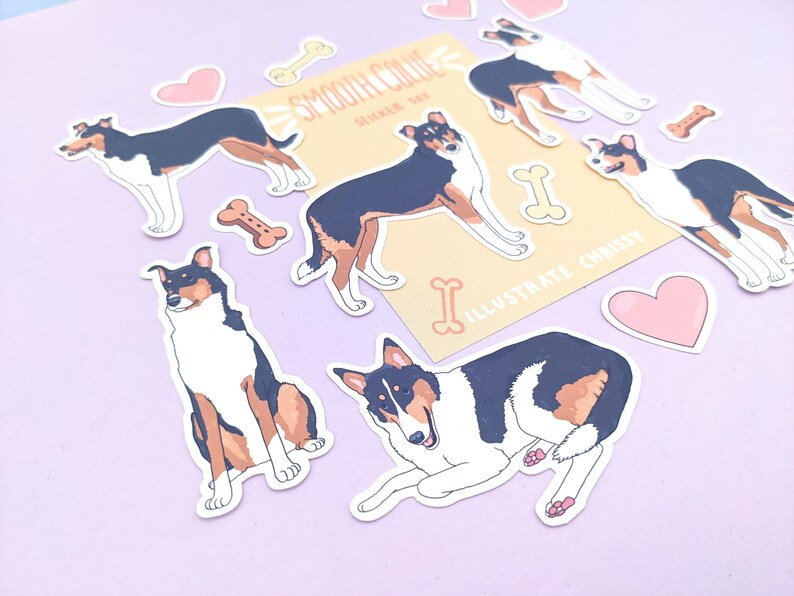 Tricolor Collie Sticker Set Smooth Collie Stickers Dog - Etsy