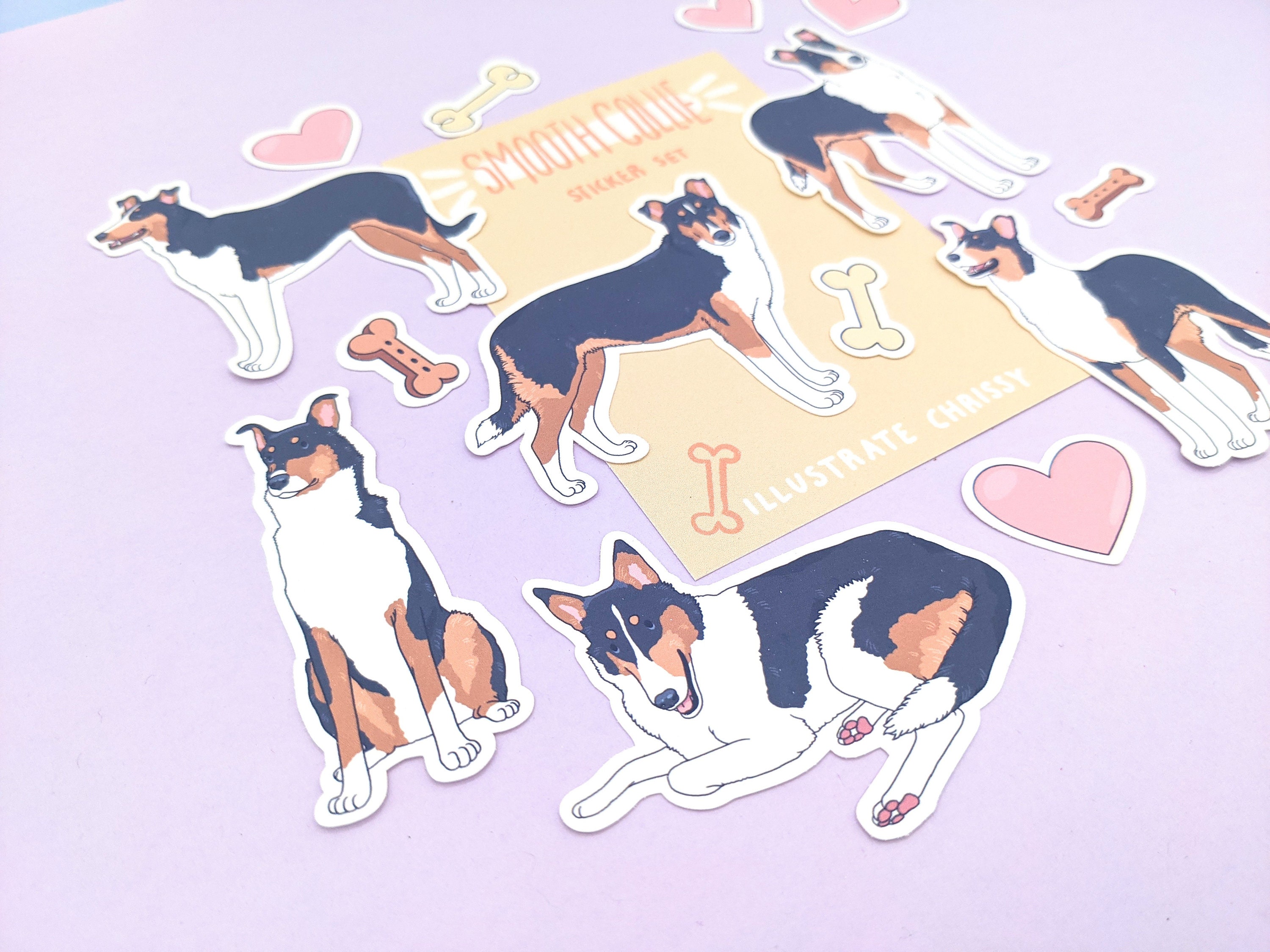 Tricolor Collie Sticker Set Smooth Collie Stickers Dog | Etsy