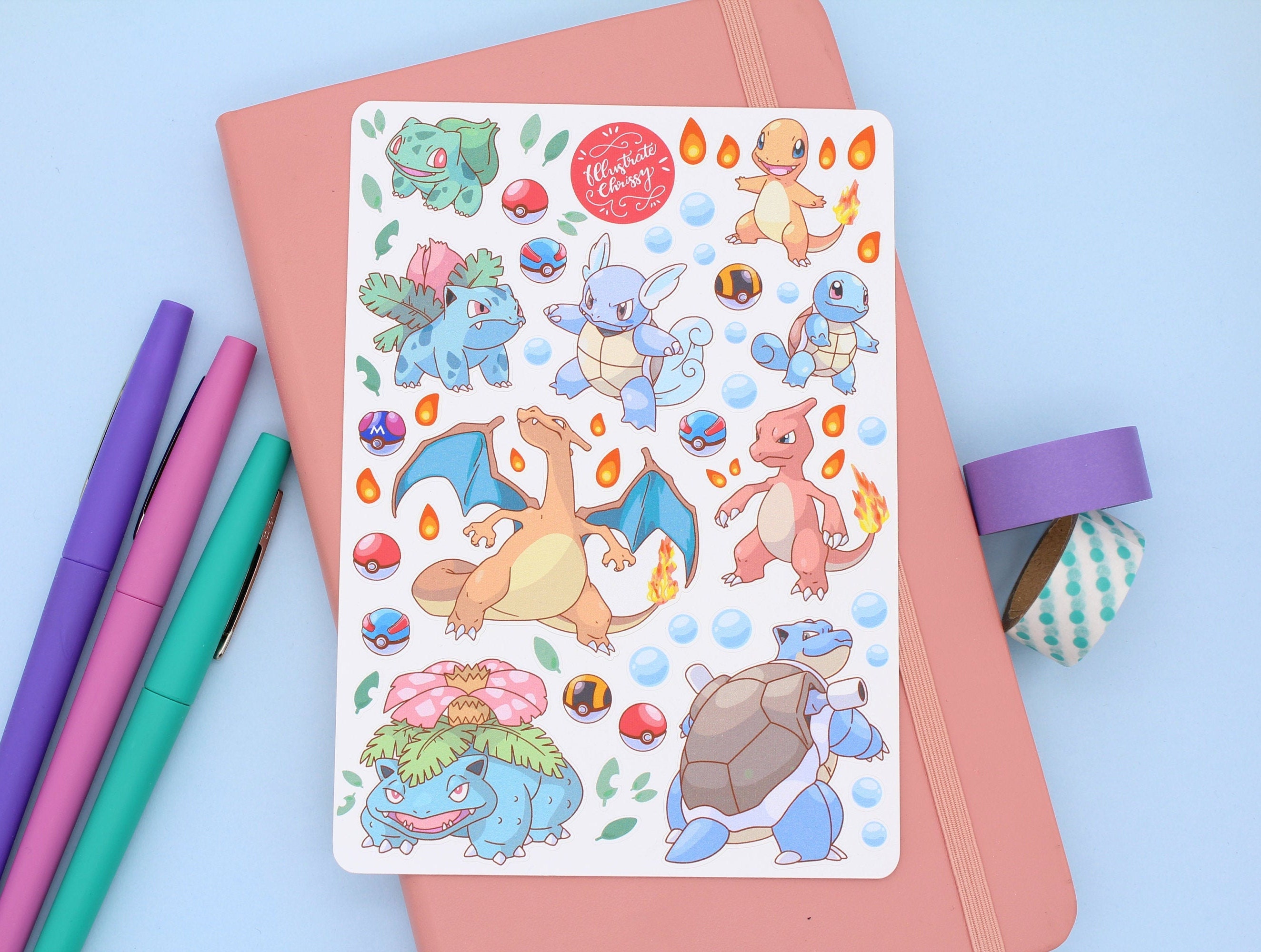 Pokemon Stickers First Gen Pokemon Nintendo Sticker Sheet | Etsy