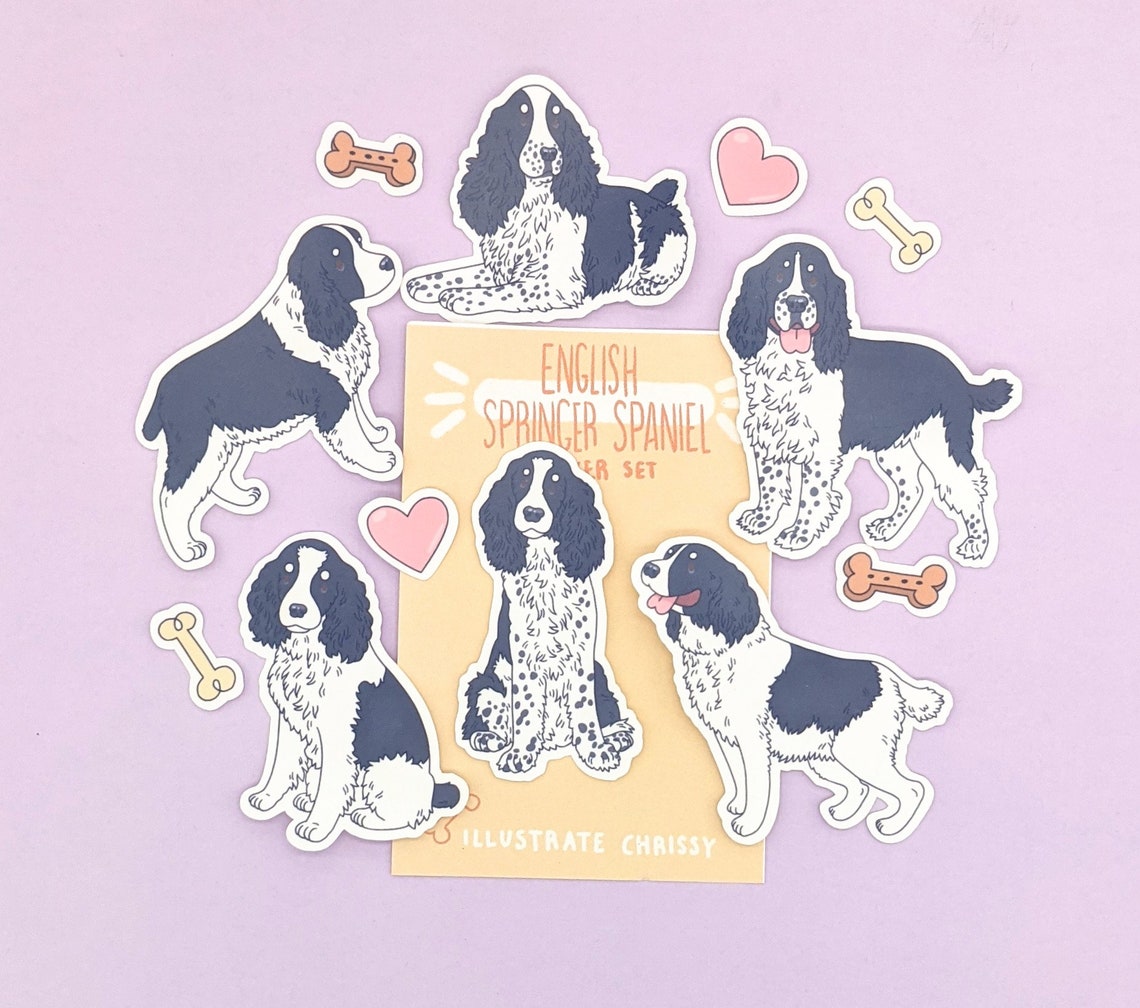 Cute Black and White English Springer Spaniel Sticker Set | Etsy