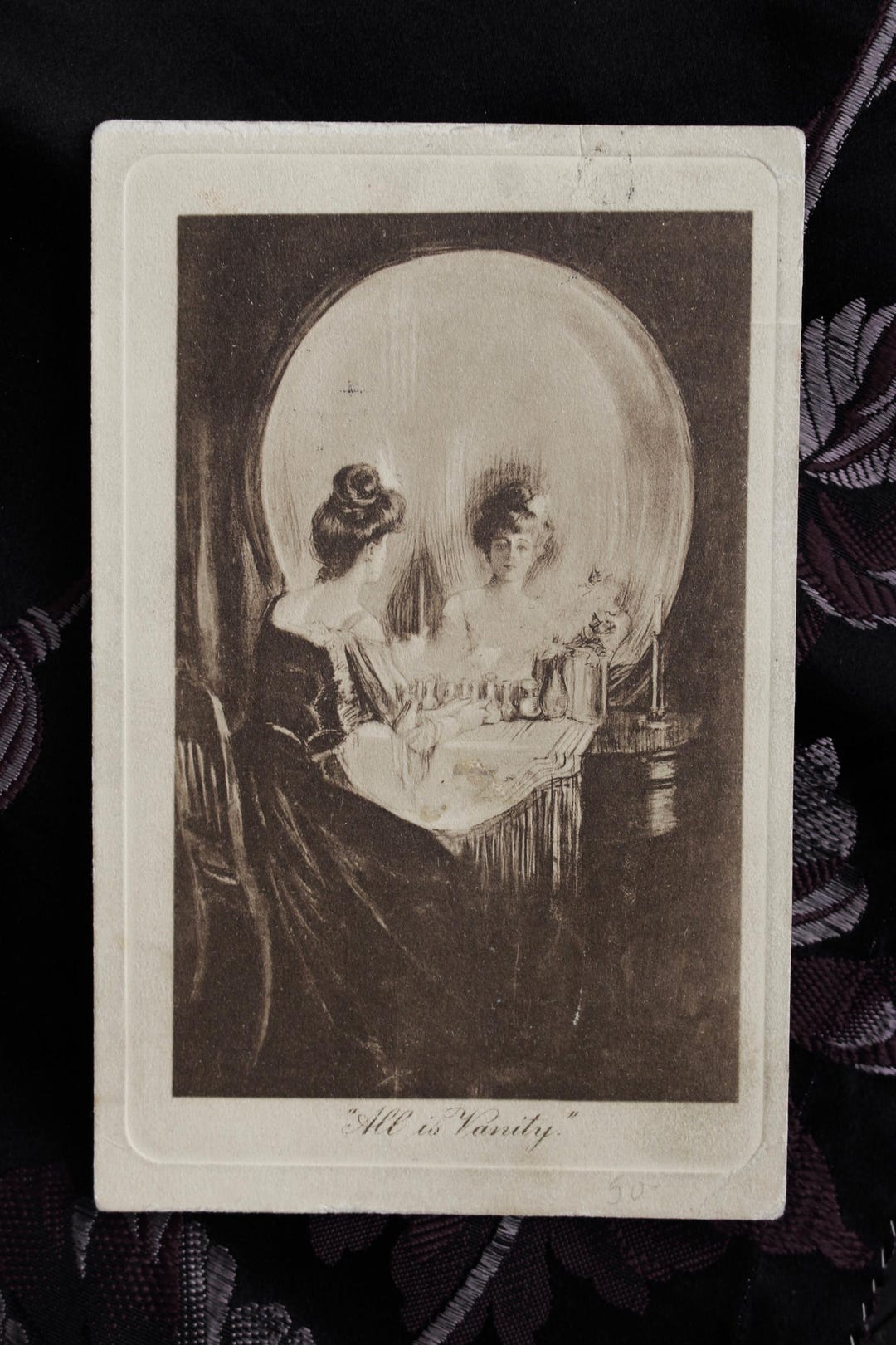 Antique Skull Postcard Optical Illusion Postcard All is Vanity Gothic ...