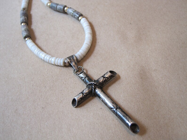 Vintage Taxco Sterling Silver Cross Puka Shell Choker - 16" - Etsy