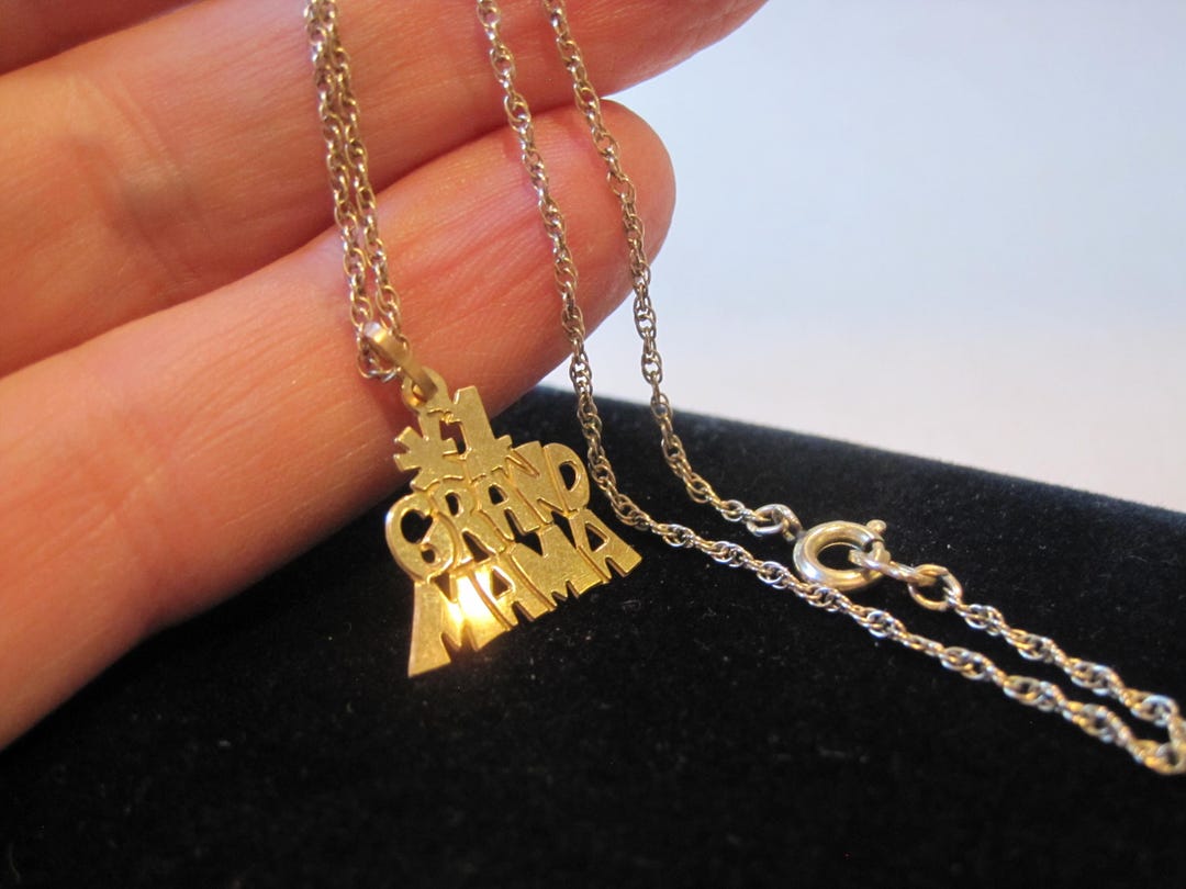 Delicate 14K Yellow Gold Grandma Charm on 16" Gold Chain Necklace "#1 ...