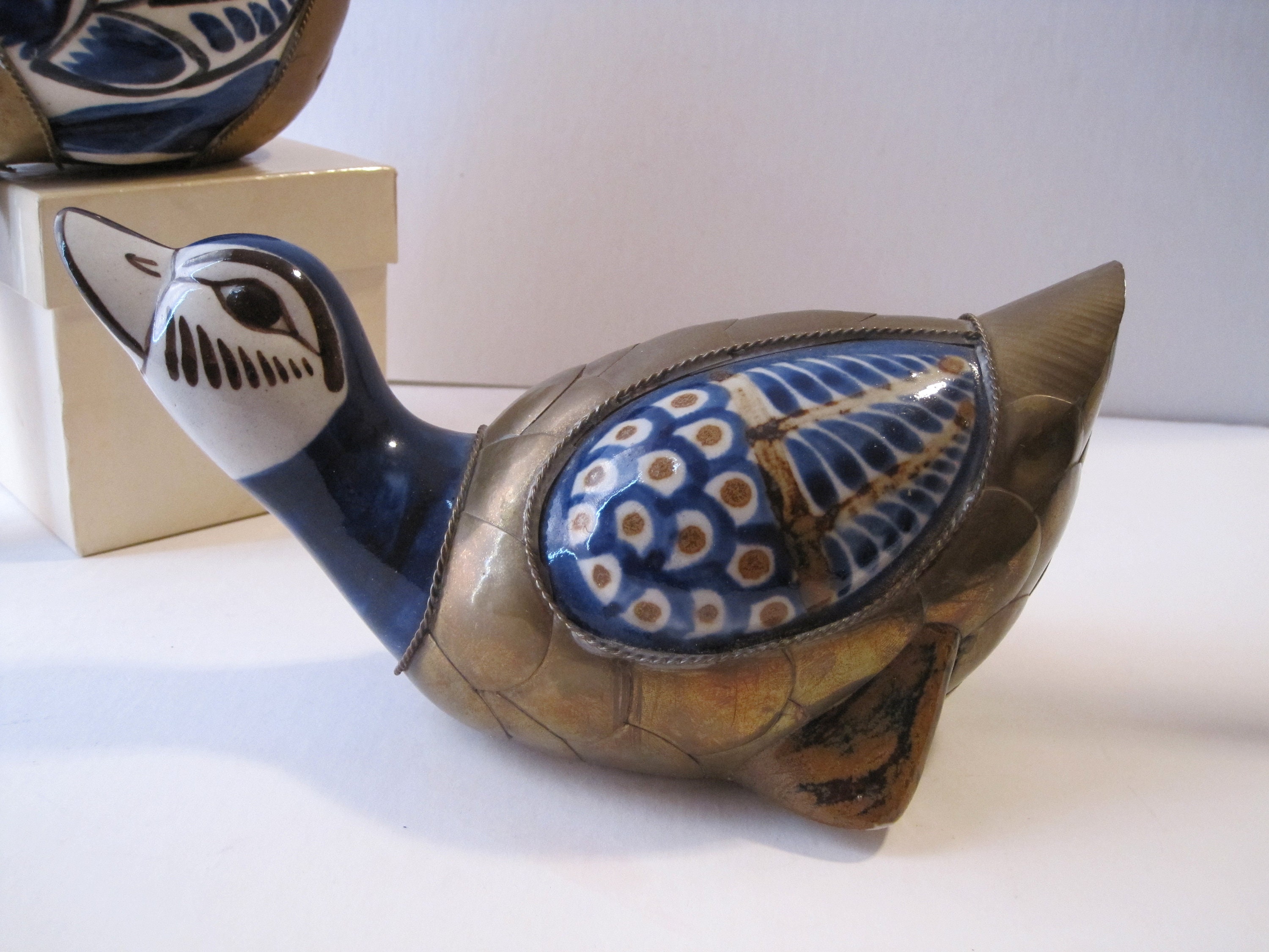 Lot of 2 Vintage Tonala Brass Clad Ducks Hand Made Pottery - Etsy