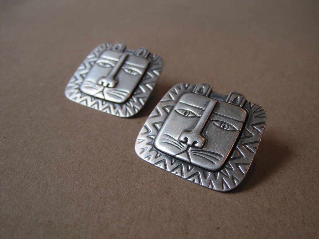 Vintage Laurel Burch Toshio Cats Stud Earrings Silver Toned Kitties ...